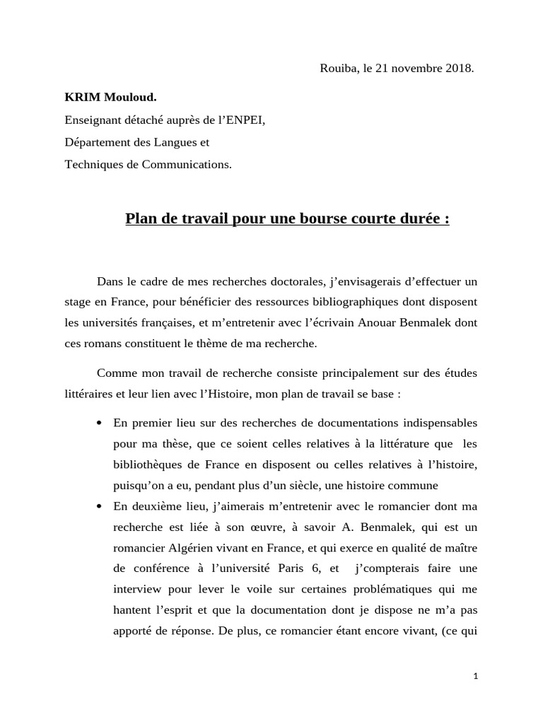 Plan de Travail Bourse | PDF