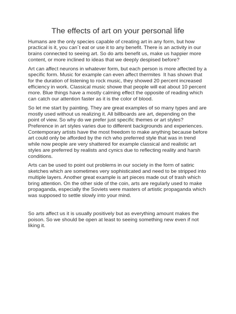 The Effects of Art On Your Personal Life | PDF