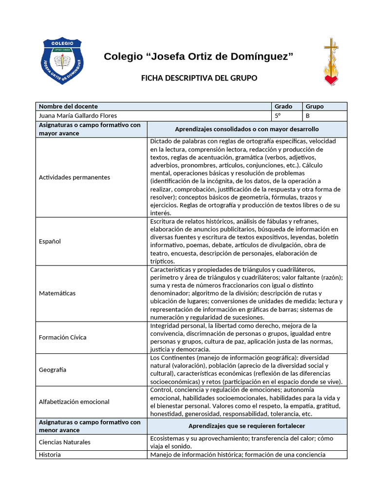 5° B Ficha Descriptiva Grupal | PDF