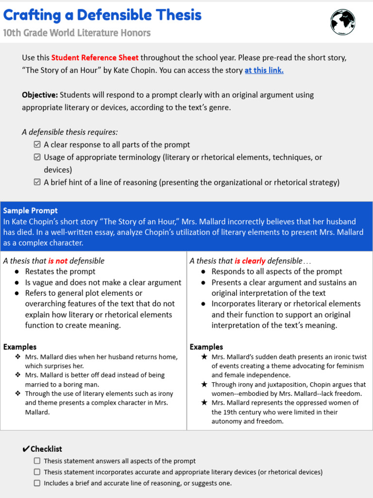 Crafting A Defensible Thesis - Student Reference Sheet | PDF