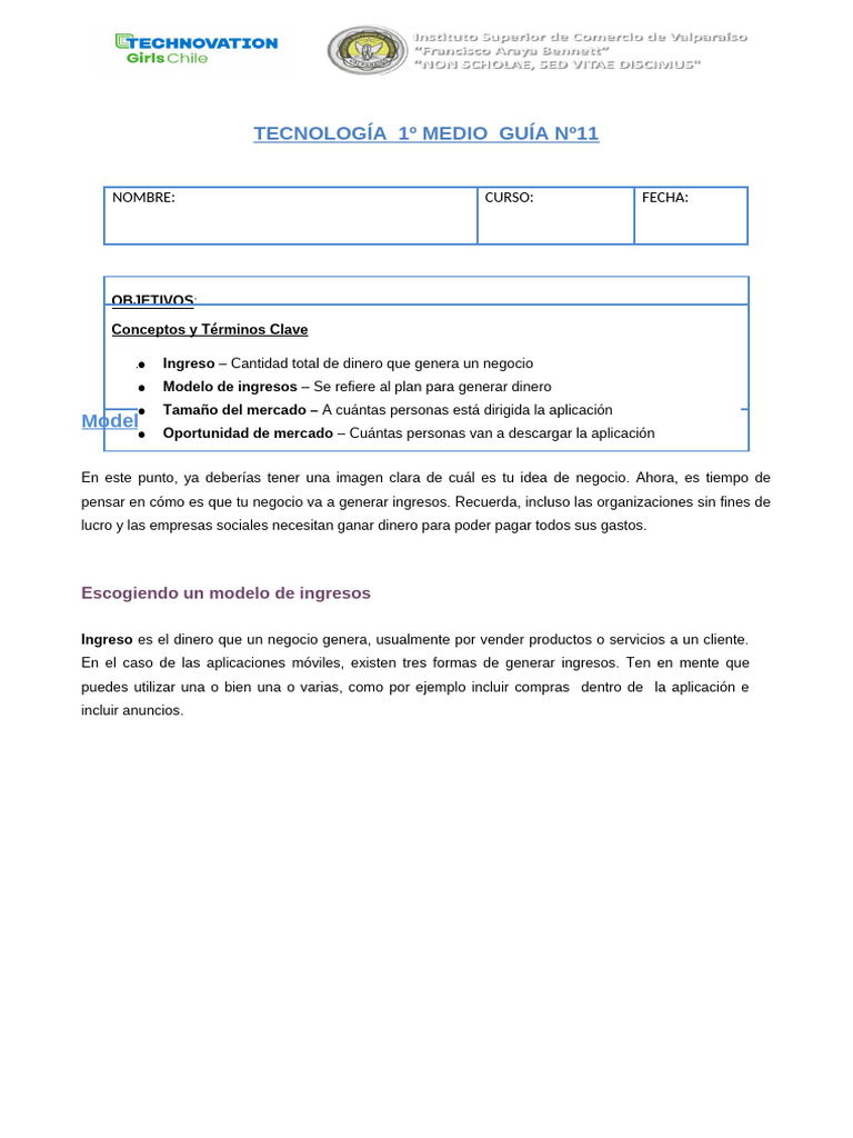 TECNOLOGÍA Guía 11 - Modelo de Ingresos | PDF | Business | Negocios