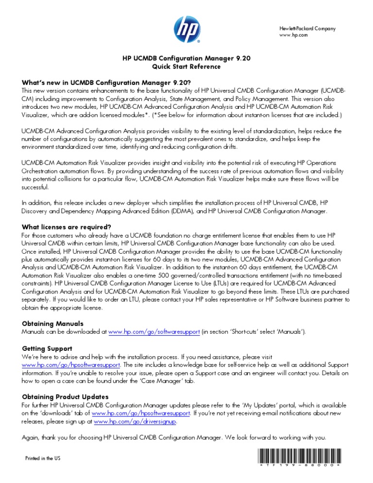 HP UCMDB Configuration Manager 9.20 Guide | PDF | Automation | Risk