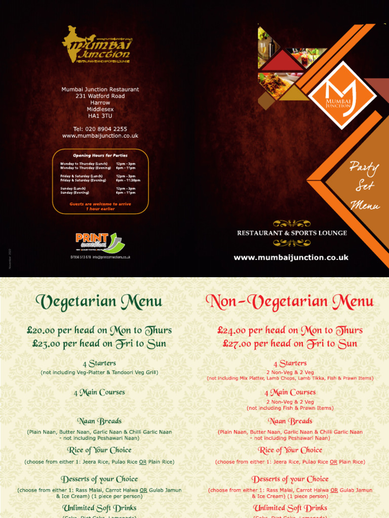 Mumbai Junction Party Set Menu - November 2022 | PDF