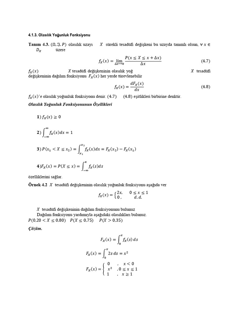 Olasılık Yoğunluk Fonksiyonu Ve Olasılık Fonksiyonu | PDF