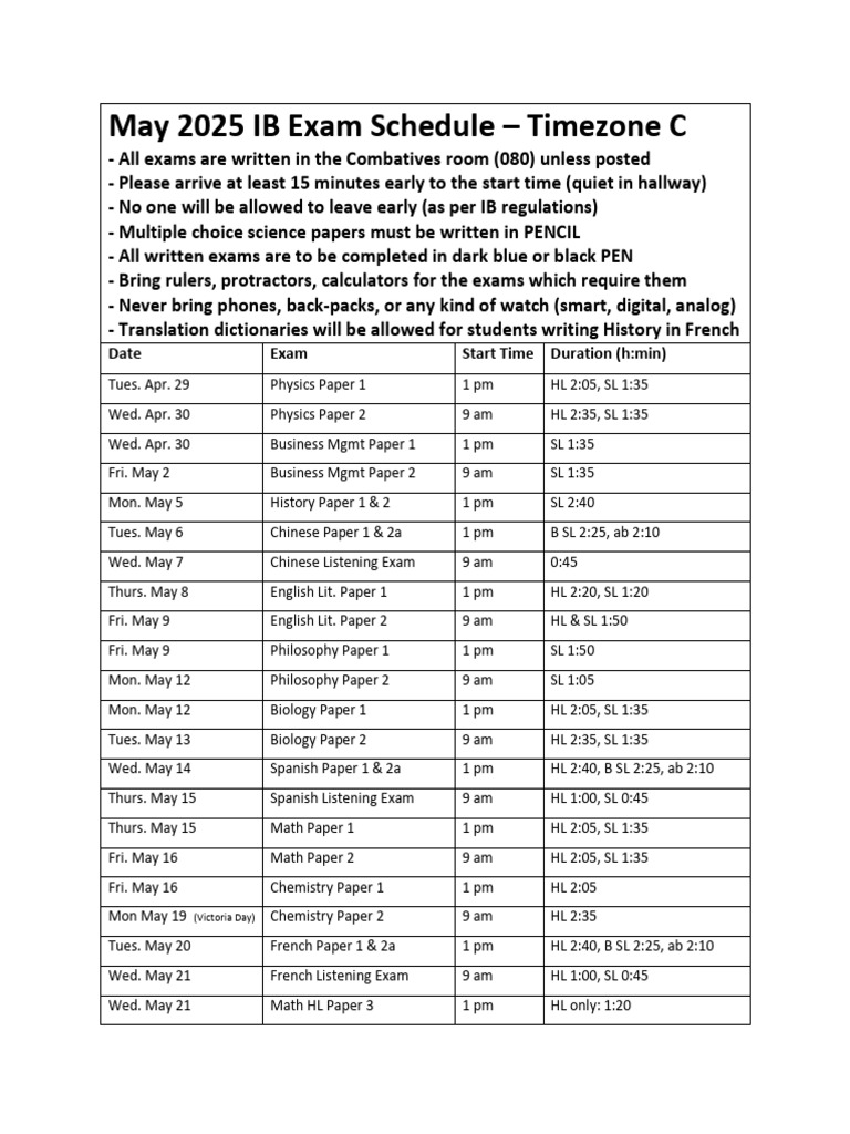 May 2025 IB Exam Schedule | PDF