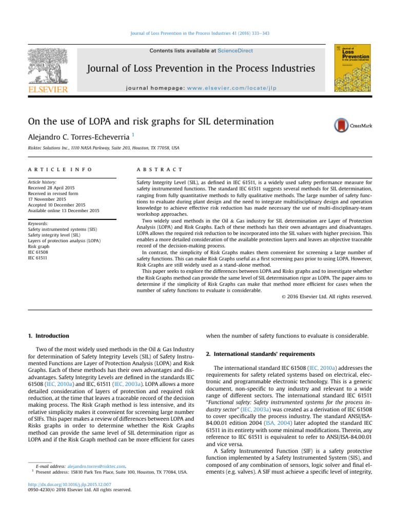 On The Use of LOPA and Risk Graphs For SIL Determination 2016 | PDF