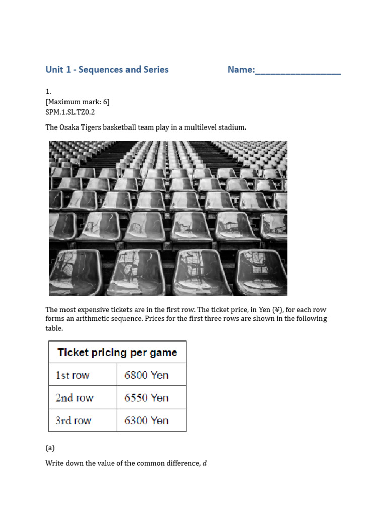 Unit 1 Grade 12 Math AI SL - Sequences and Series 23 Practice Blank ...