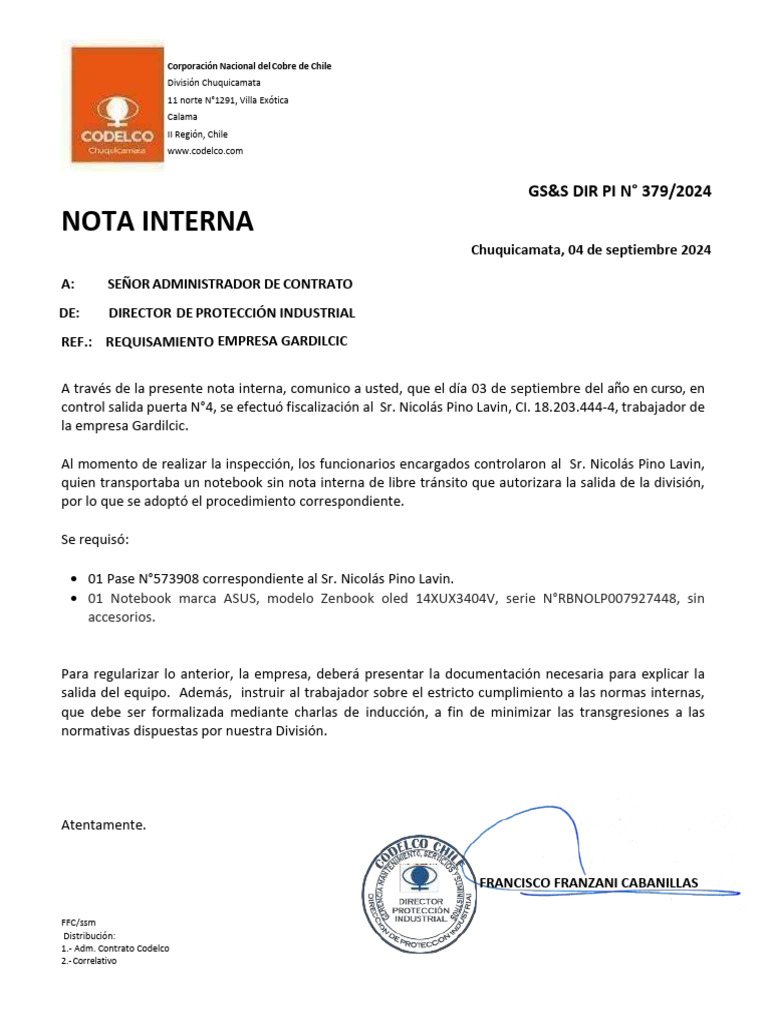 Nota interna N° 379 GARDILCIC | PDF