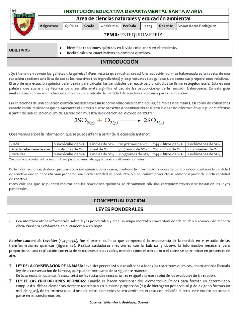 Estequiometria Guia 1 Pdf