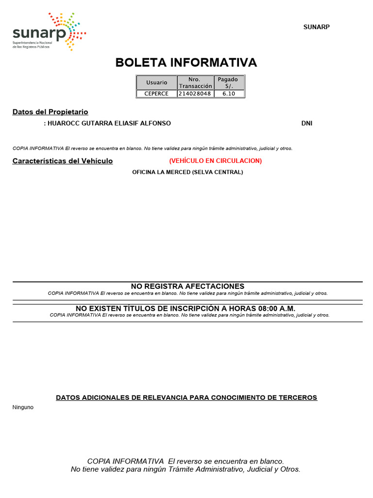 Boleta Informativa | PDF