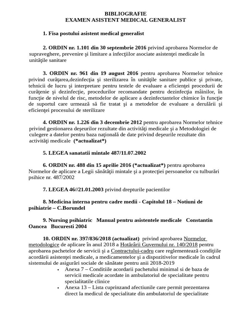 Bibliografie Asistenti Medicali Generalisti | PDF