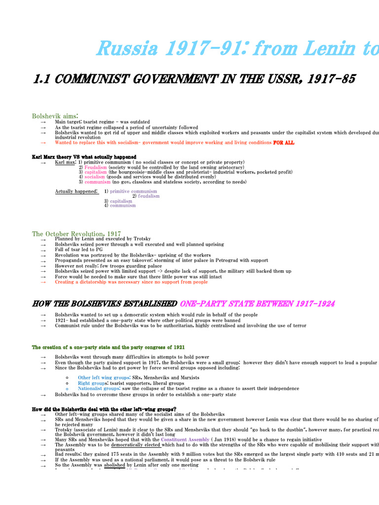 Russia 1917-91 From Lenin To Yeltsin | PDF | Vladimir Lenin | Bolsheviks