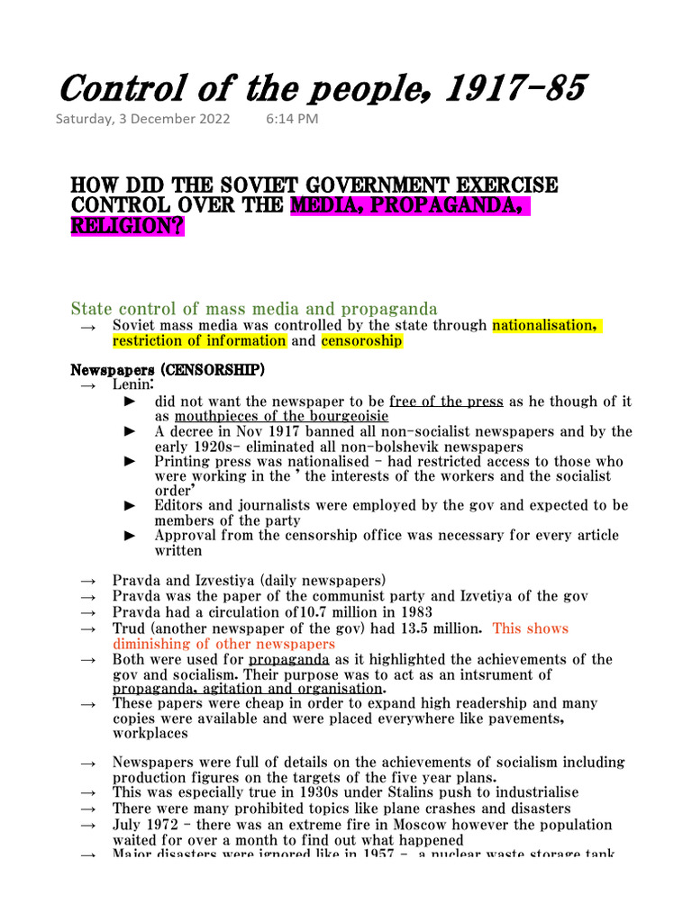 Control of The People, 1917-85 Lenin | PDF | Joseph Stalin | Politics