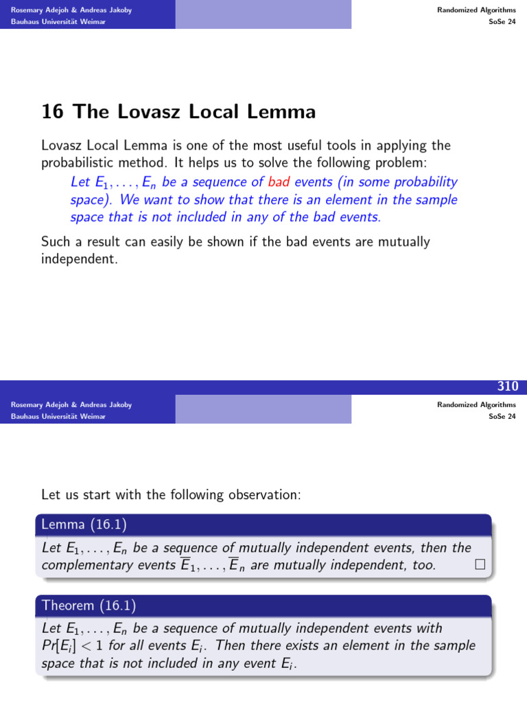 Part 8 - Lovasz Local Lemma | PDF