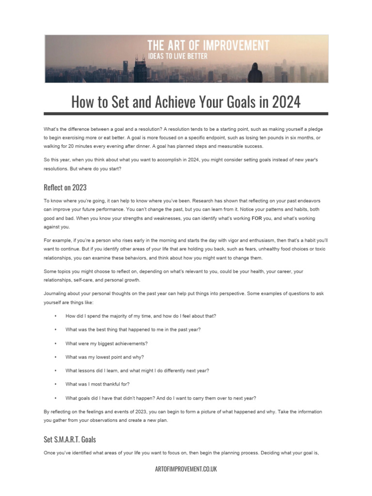 How To Set and Achieve Your Goals in 2024 | PDF
