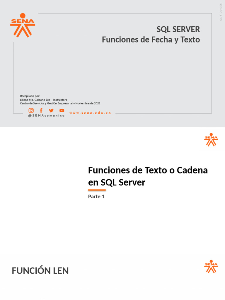 Funciones de Fecha y Texto para SQL | PDF | SQL | Gestión de tecnología de la información