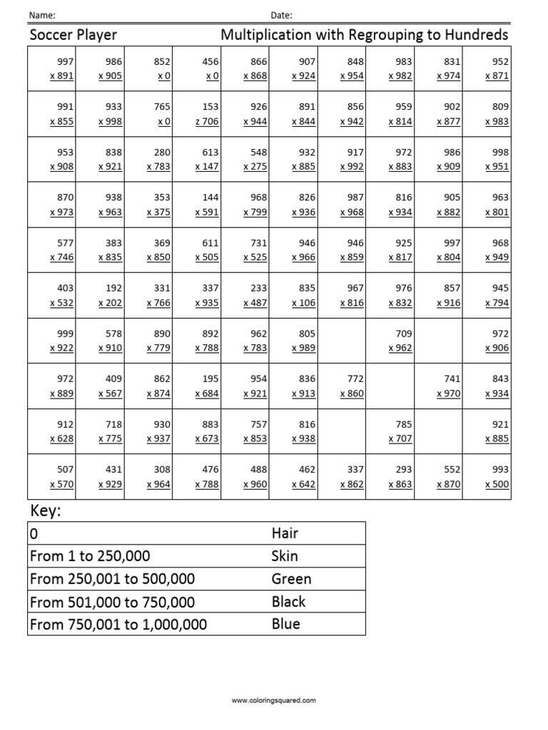 MA4 Soccer Player Regrouping Multiplication Worksheet | PDF
