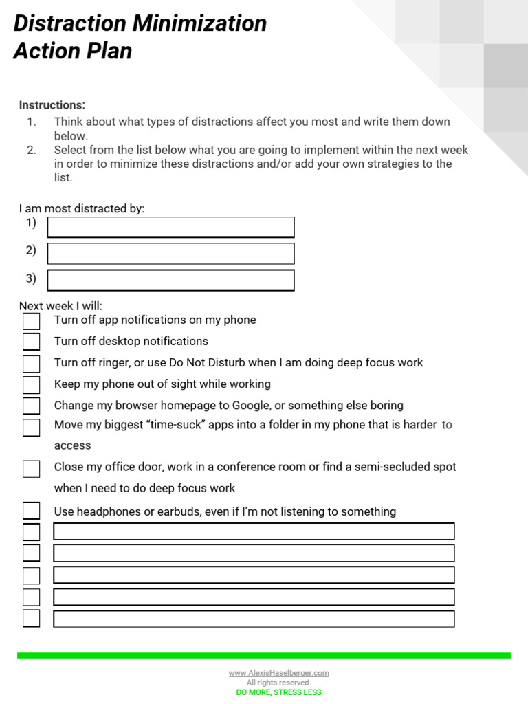 Instructions:: I Am Most Distracted By: 1) 2) 3) Next Week I Will | PDF