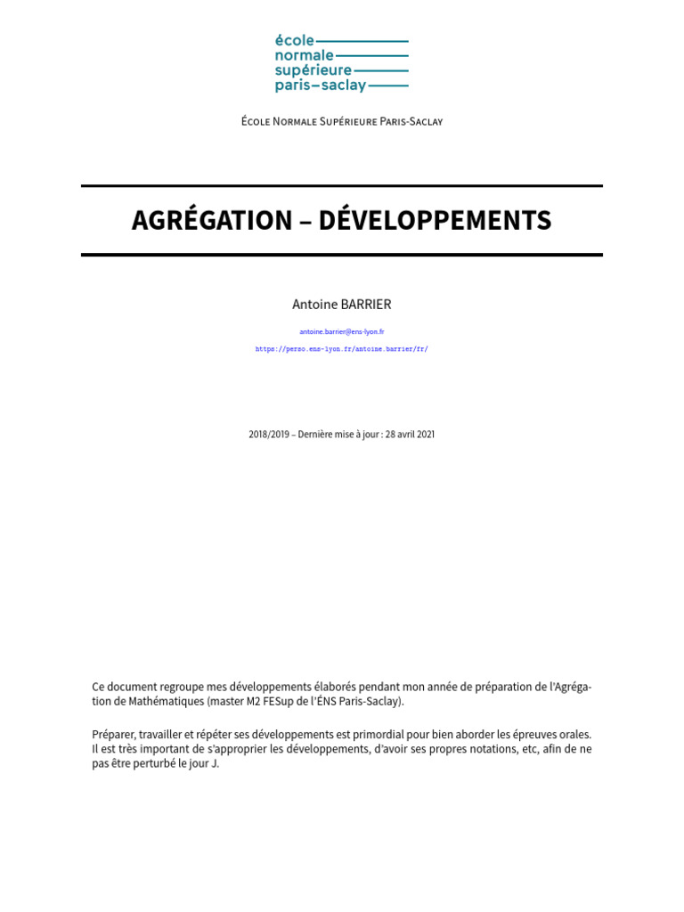 Développements Agreg Maths | PDF