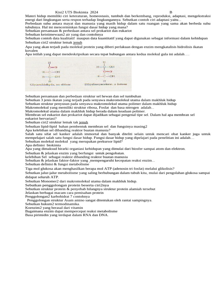 Kisi2 Uts BIOKIM 2024 | PDF