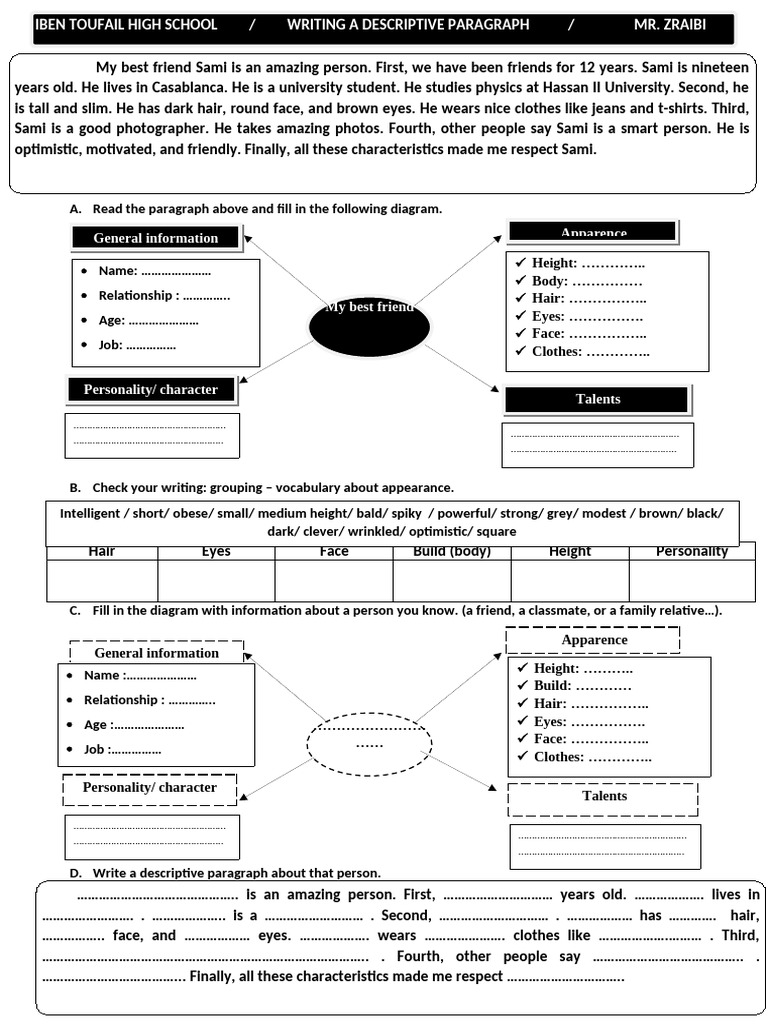 Writing Descriptive Paragraph (2nd Bac) | PDF