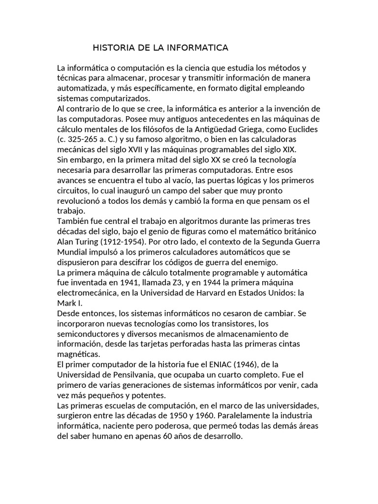 Historia de La Informatica | PDF