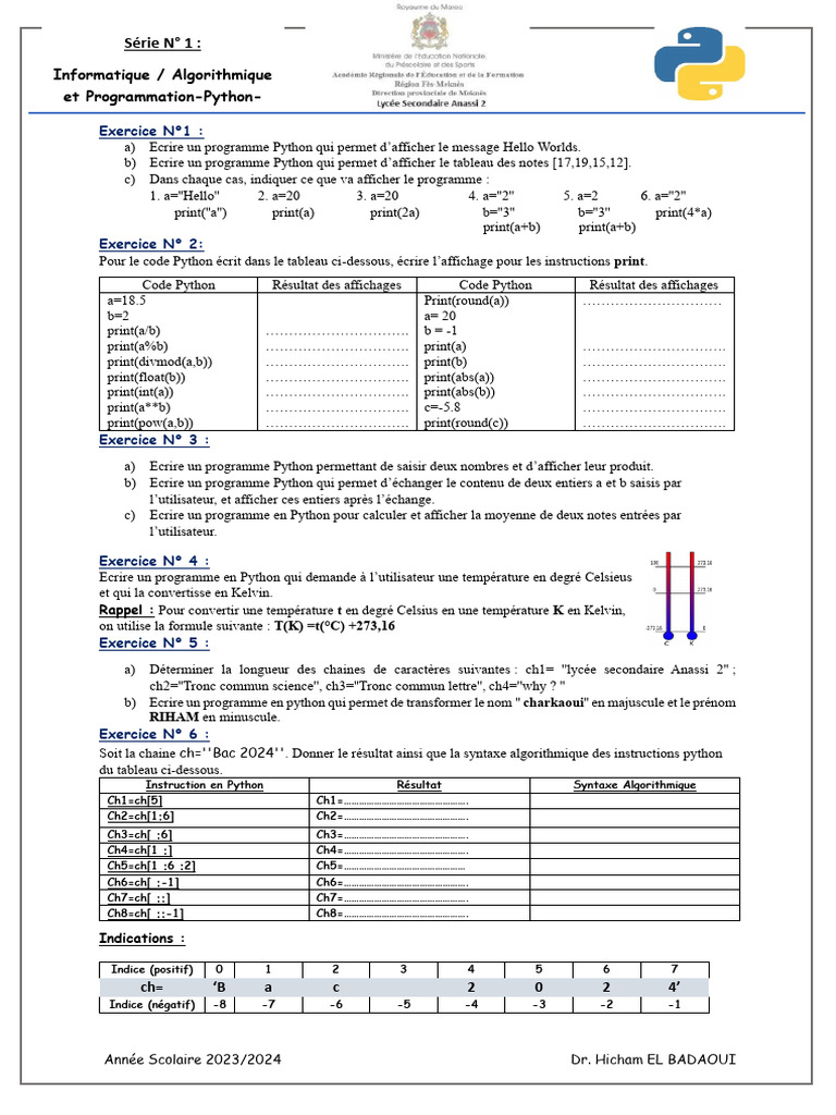 Série 1 - Algorithmique Et Programmation-Python | PDF