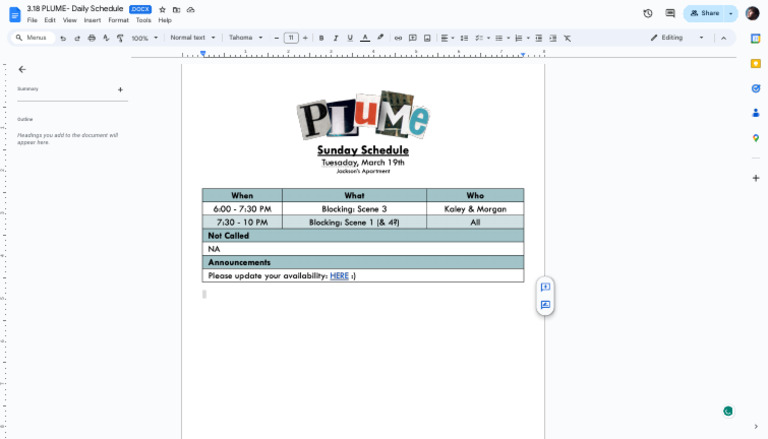 3.19 PLUME - Daily Schedule | PDF