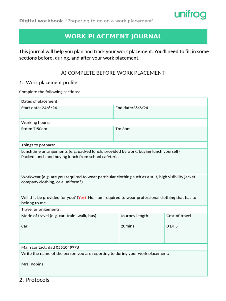 Work Placement Journal Digital Workbook | PDF