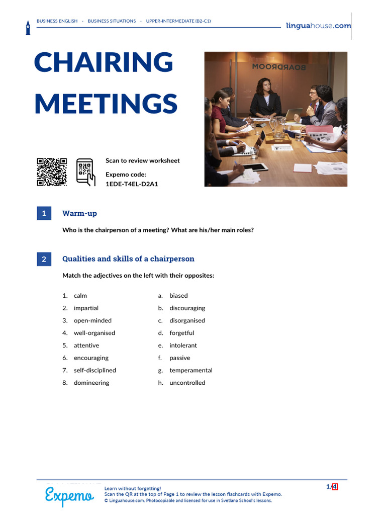 Chairing Meetings British English Student B2 C1 | PDF