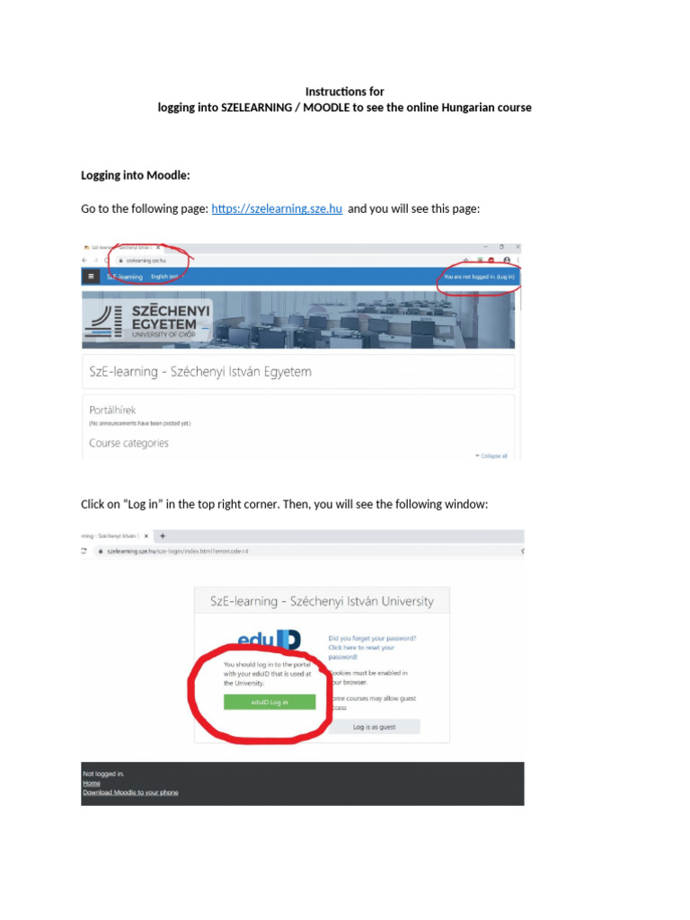 Instructions For Logging Into SzeLearning | PDF