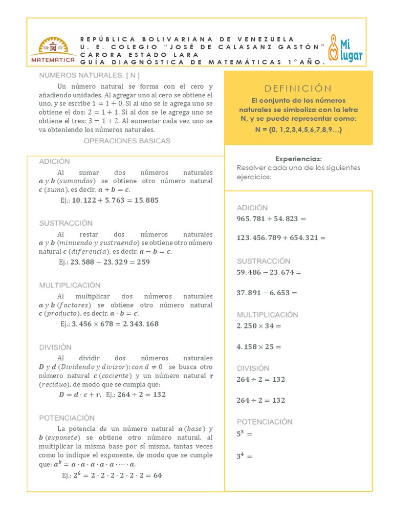Matemáticas 1er Año | PDF