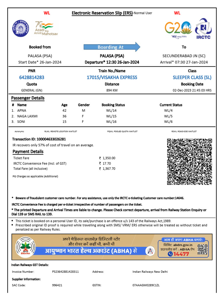17015/visakha Express Sleeper Class (SL) : WL WL | PDF