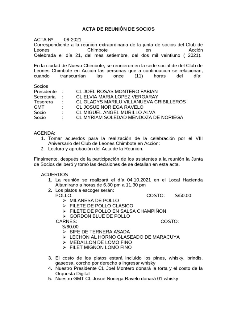 Ejemplo de Acta de Reunion de Socios | PDF