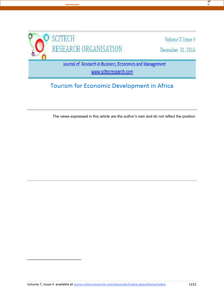 Tourism For Economic Development in Africa: Bineswaree Bolaky | PDF