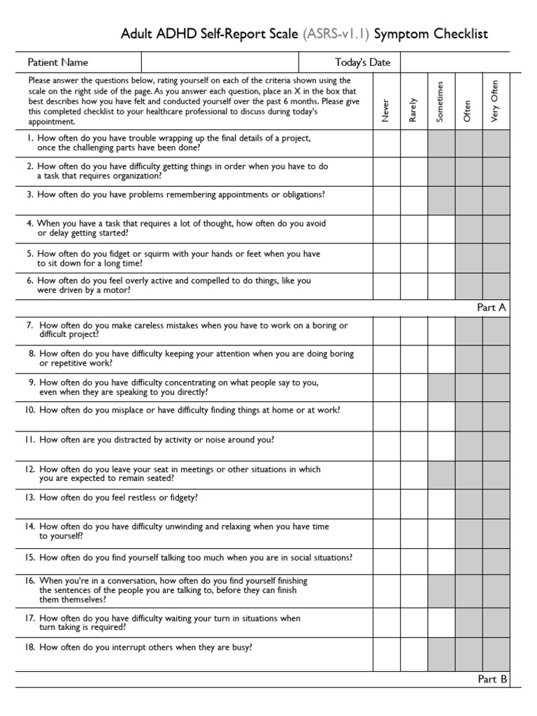 Adult ADHD Questionnaire For Patient | PDF