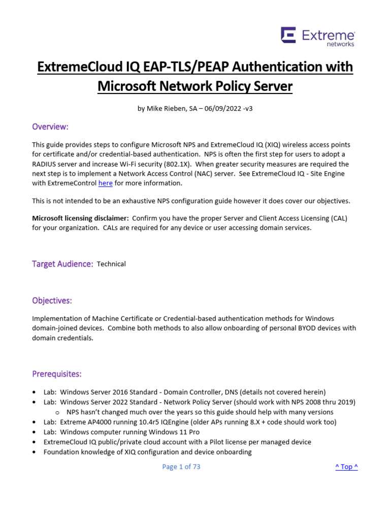 Microsoft NPS EAP-TLS - EAP-PEAP XIQ Guide - v3 2 | PDF