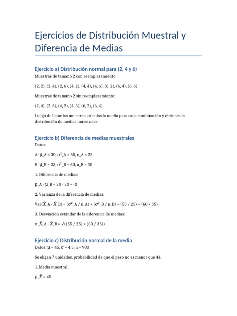 Ejercicios Distribucion Muestral | PDF