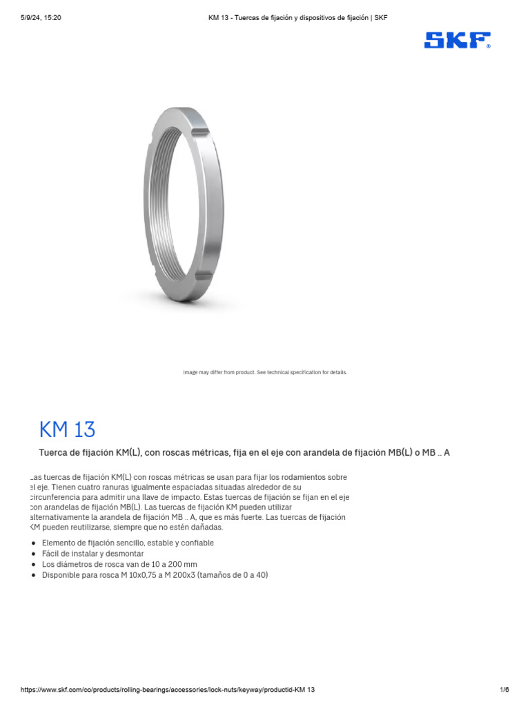 KM 13 - Tuercas de Fijación y Dispositivos de Fijación - SKF | PDF