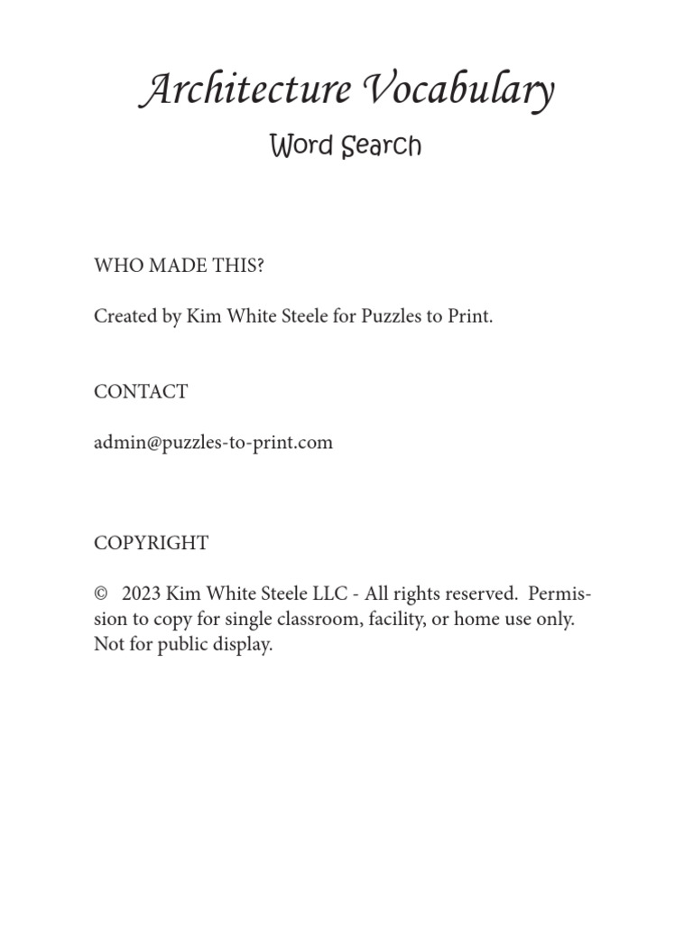 Architecture Vocabulary Word Search | PDF