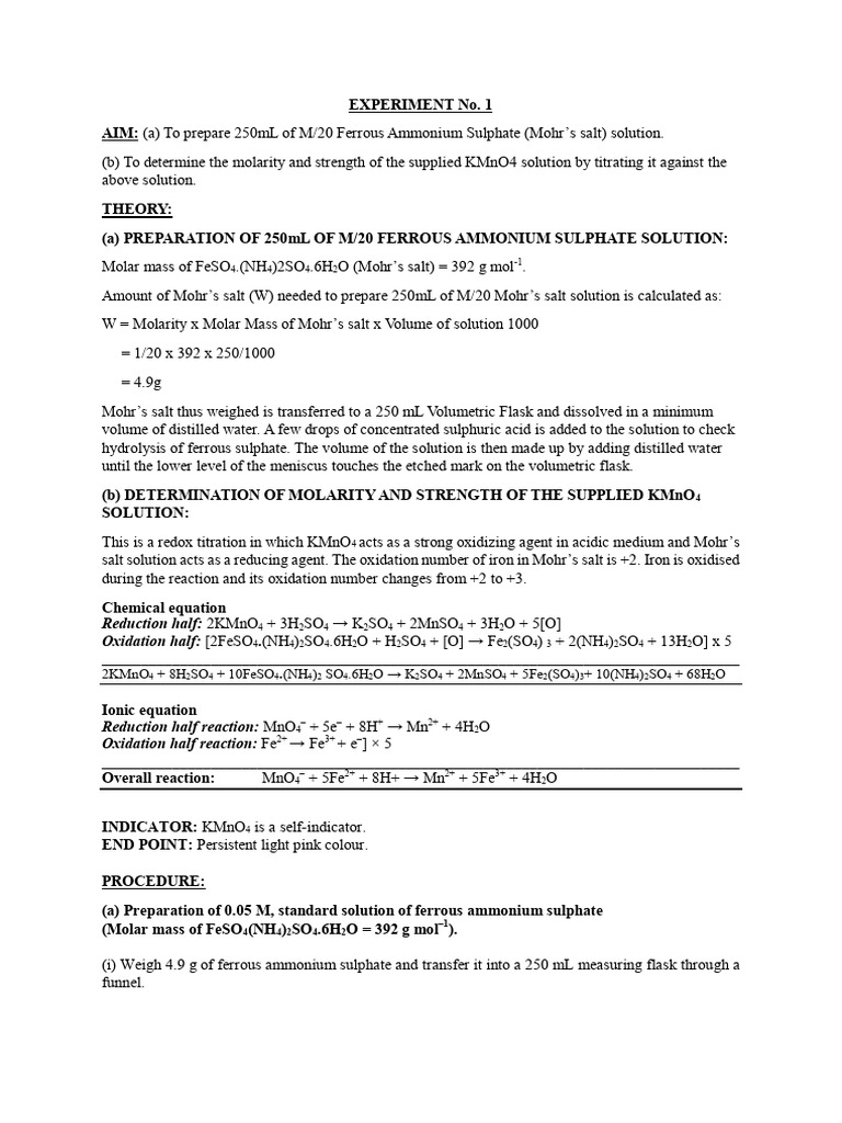 Titration-2A KMnO4 Vs Mohr's Salt | PDF