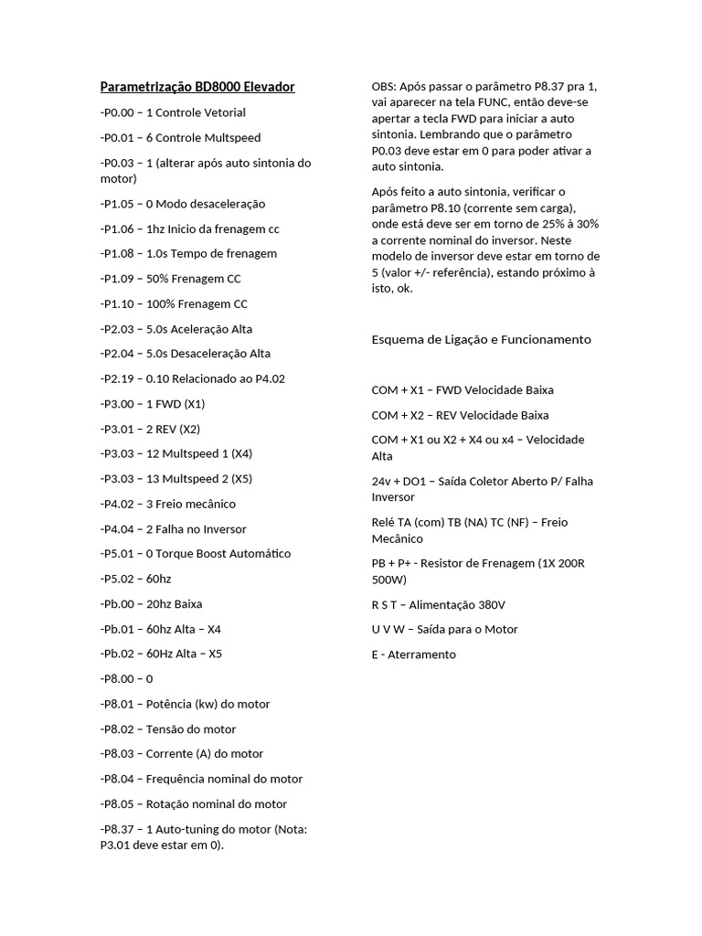Parametrização BD8000 Ponte Rolante Modo 2 | PDF