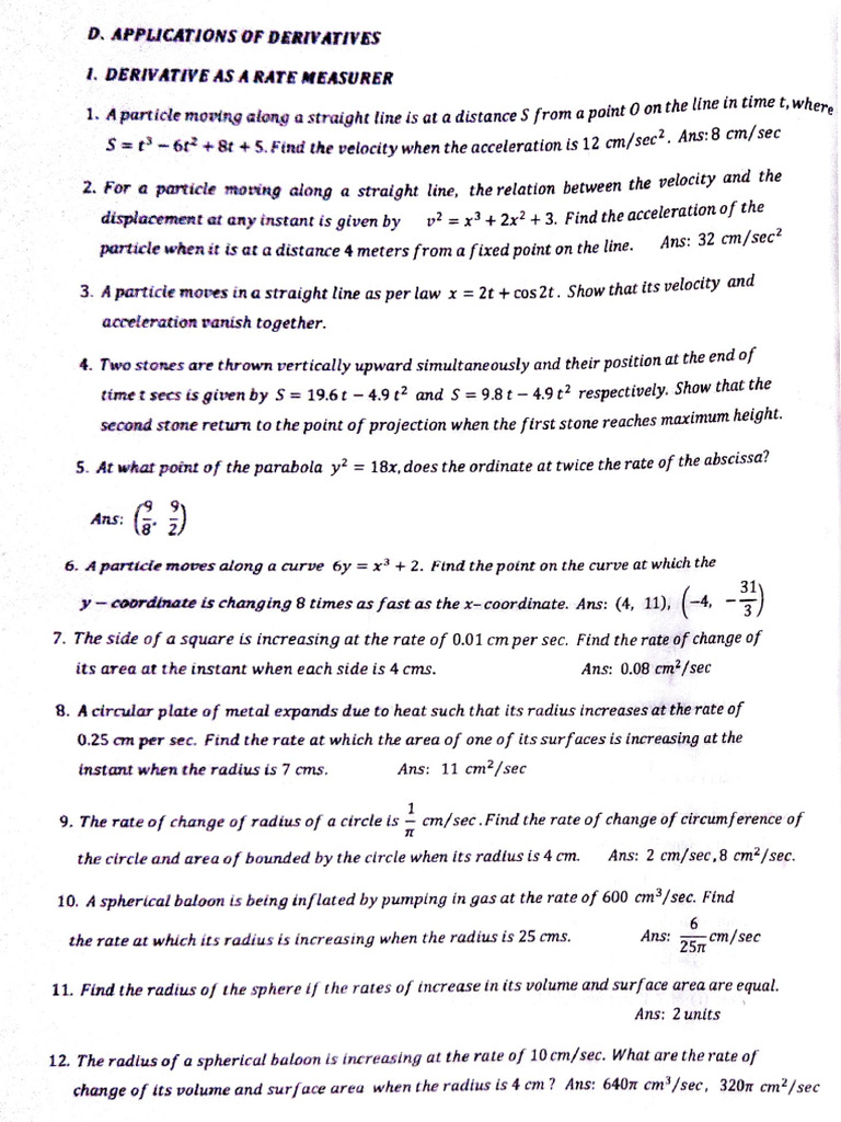 Application of Derivatives Questions | PDF