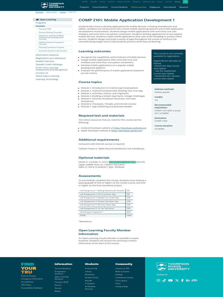 COMP 2161: Mobile Application Development 1 | PDF