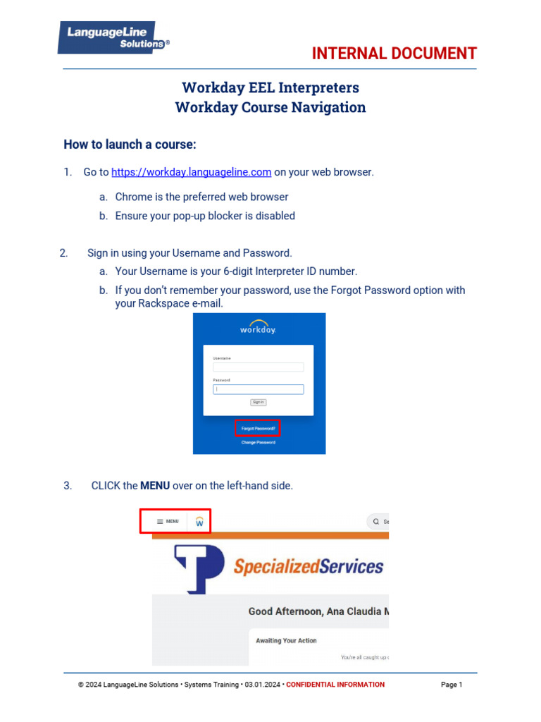 Workday EEL - Interpreters - Workday Course Navigation 3.1.2024 | PDF