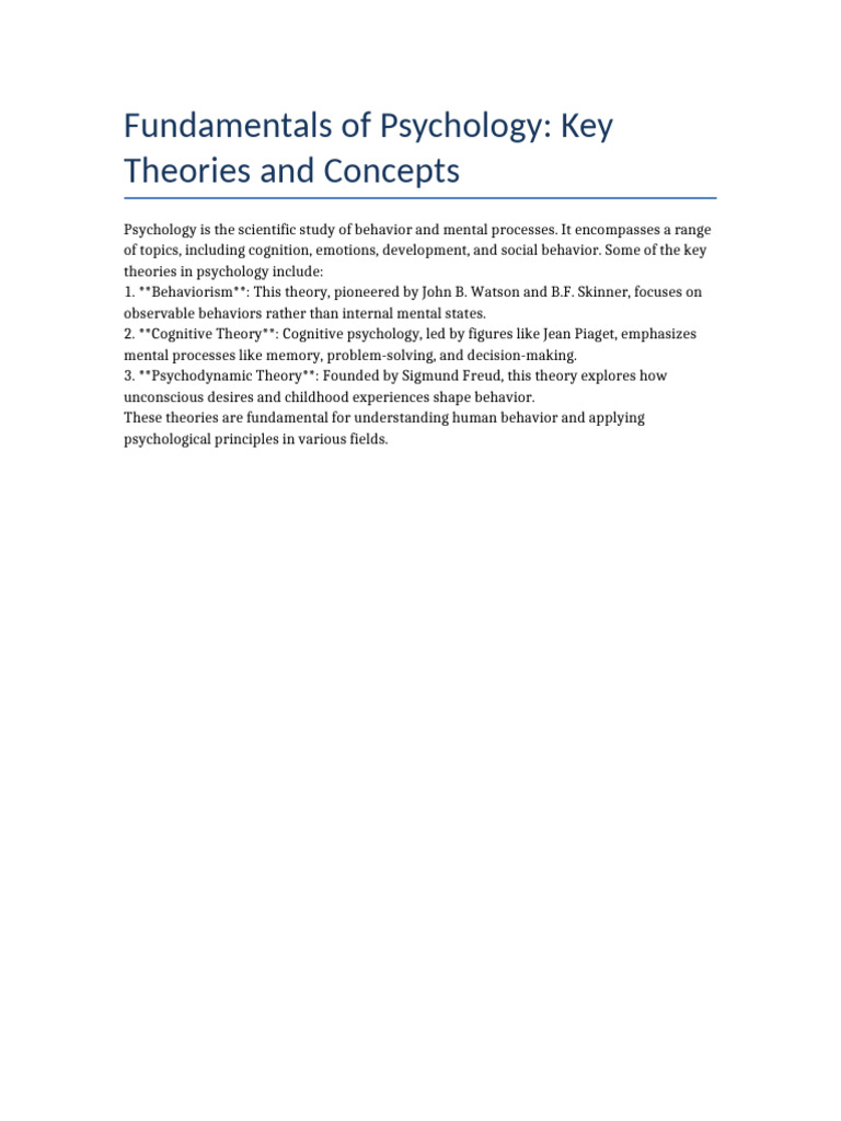 Fundamentals of Psychology Key Theories | PDF