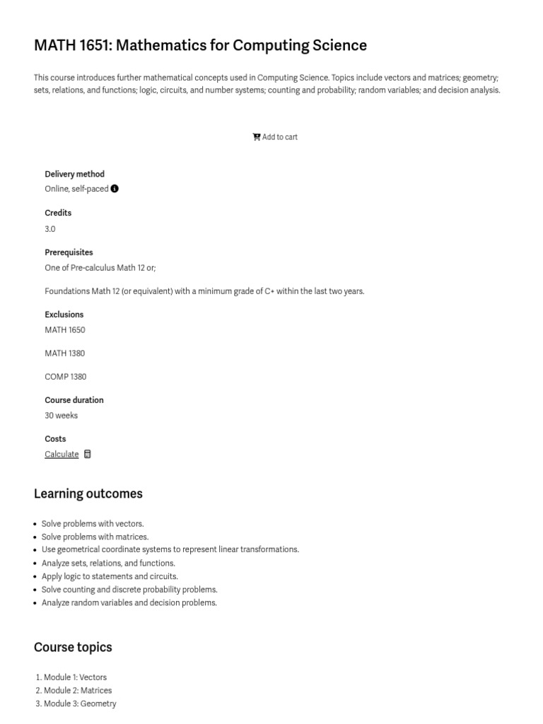 MATH 1651 - Mathematics For Computing Science | PDF