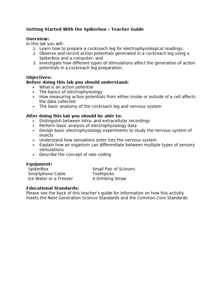 SpikerBox Teacher Guide | PDF