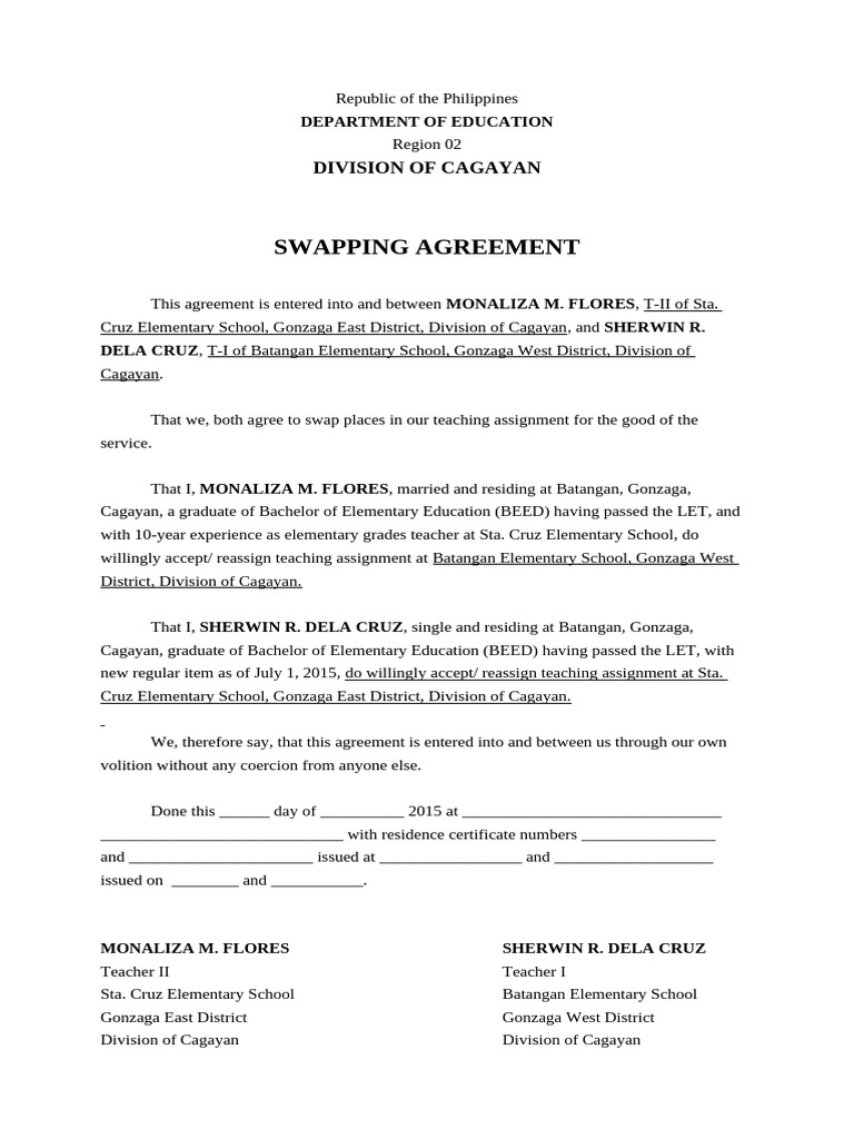 Swapping Agreement Example | PDF