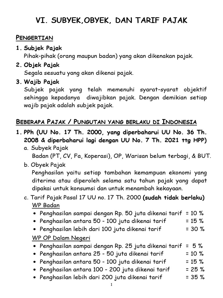 Subyek, Obyek Tarif Pajak | PDF